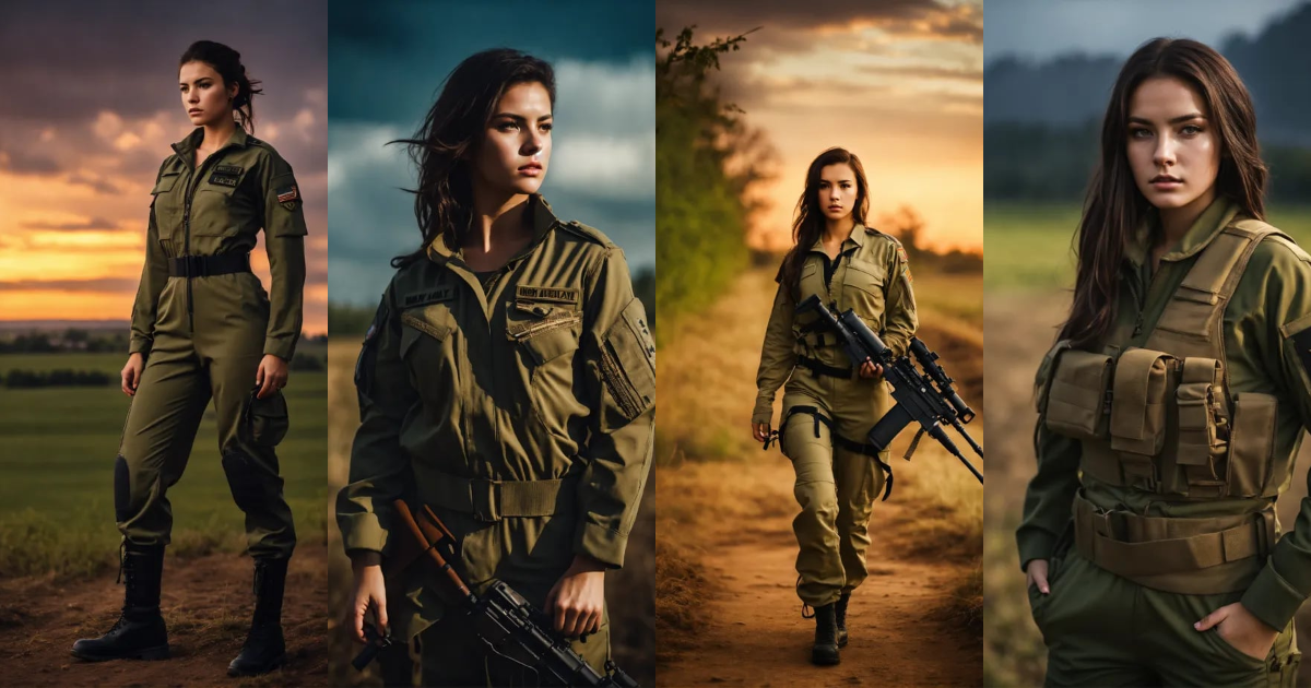 Lexica - A beautiful brunette military girl, tight combat jumpsuit, no ...