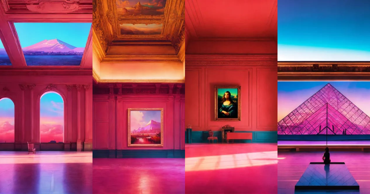 Lexica - Large room at the louvre with massive framed painting on the ...