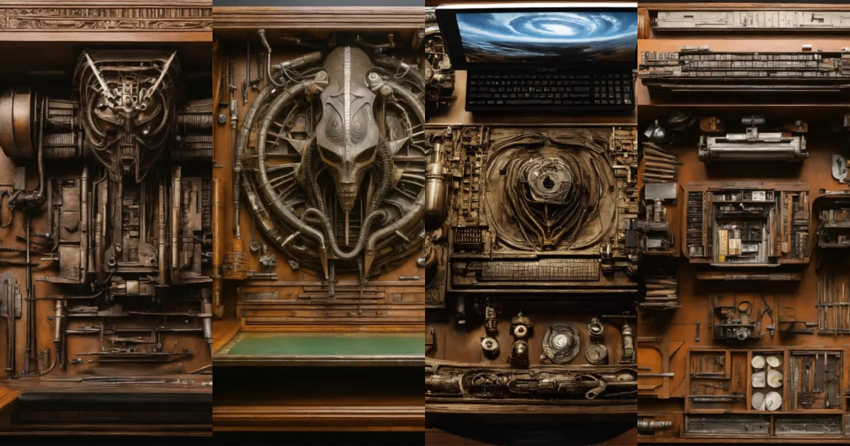 Lexica - Top view worktable desk H.R Giger style