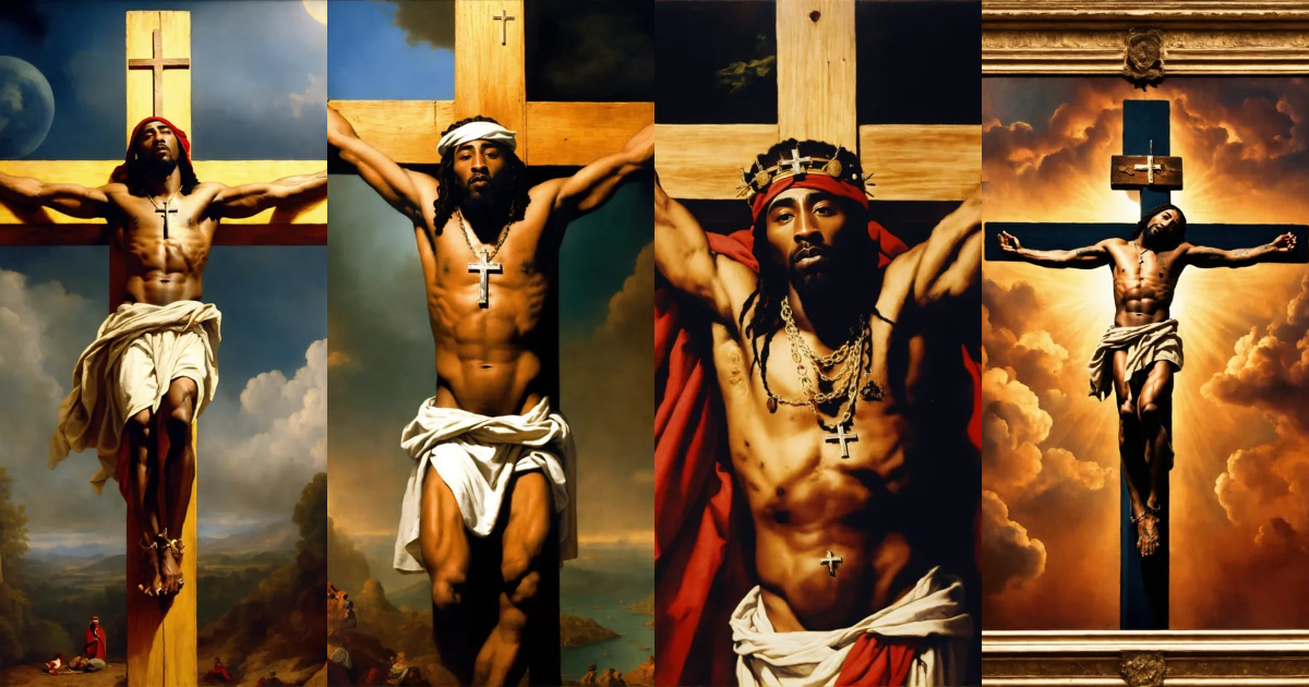 Lexica - Renaissance painting of Tupac Shakur As Jesus on the Cross