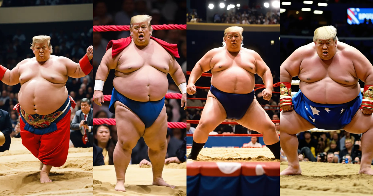 Lexica - Sumo wrestler Donald Trump in the arena, sports action shot