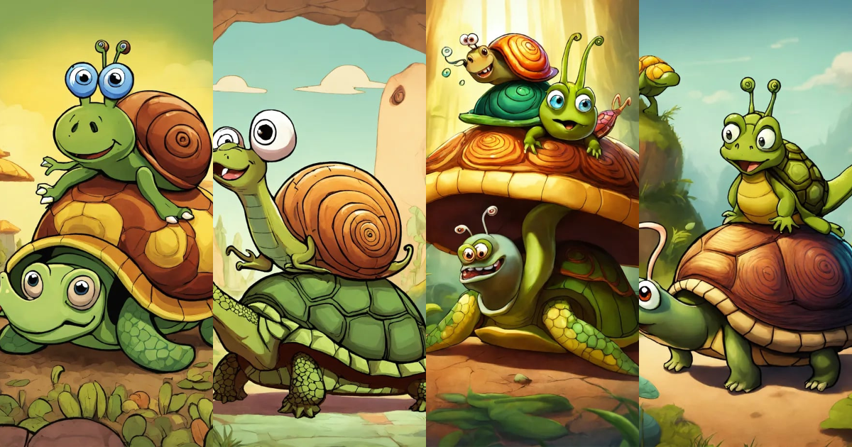 Lexica - "a CARTOON IMAGE OF A TERRIFIED snail RIDING ON top of a ...