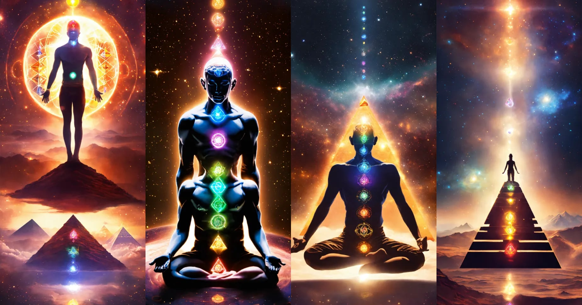 Lexica - Human entity meditating in space showing his chakras, clear ...