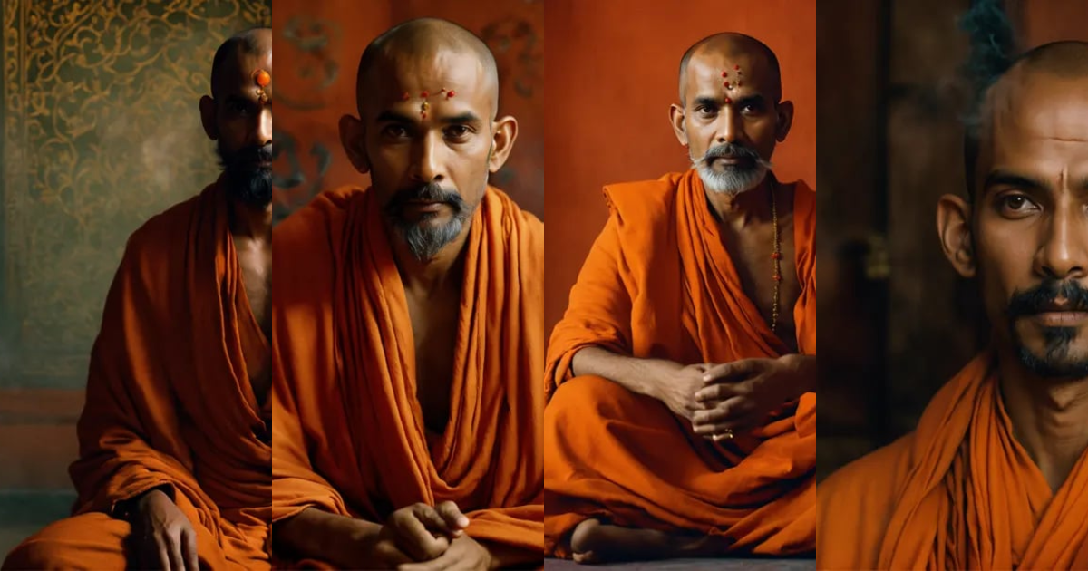 Lexica - Portrait of a skinny magical Indian monk, looking directly ...