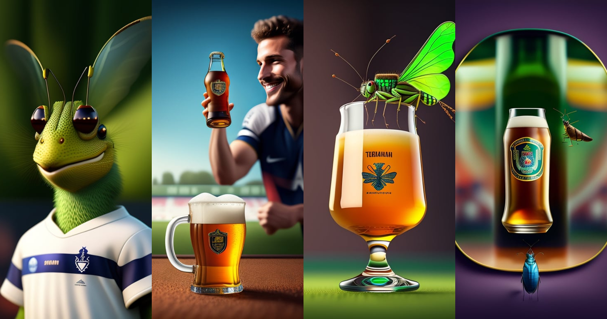 Lexica - An animated grasshopper with a beer in his hand wearing the ...