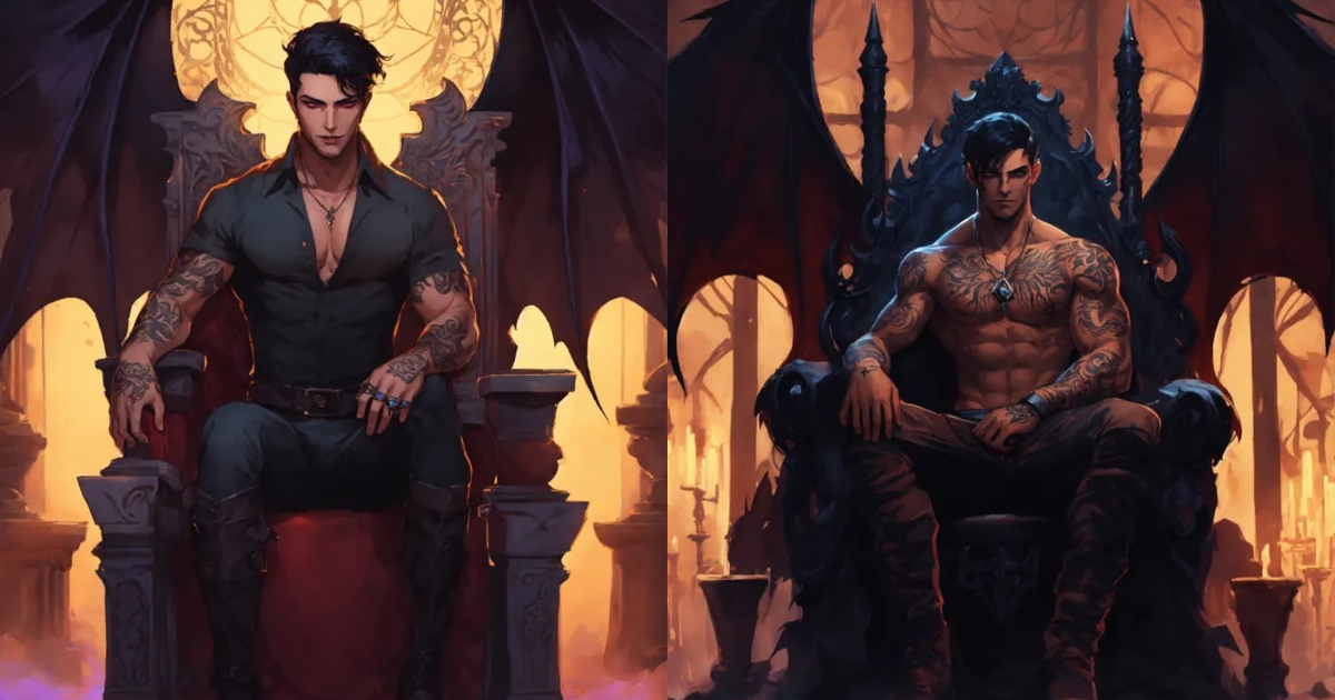 Lexica - A handsome half demon man with short black hair, dark eyes and ...