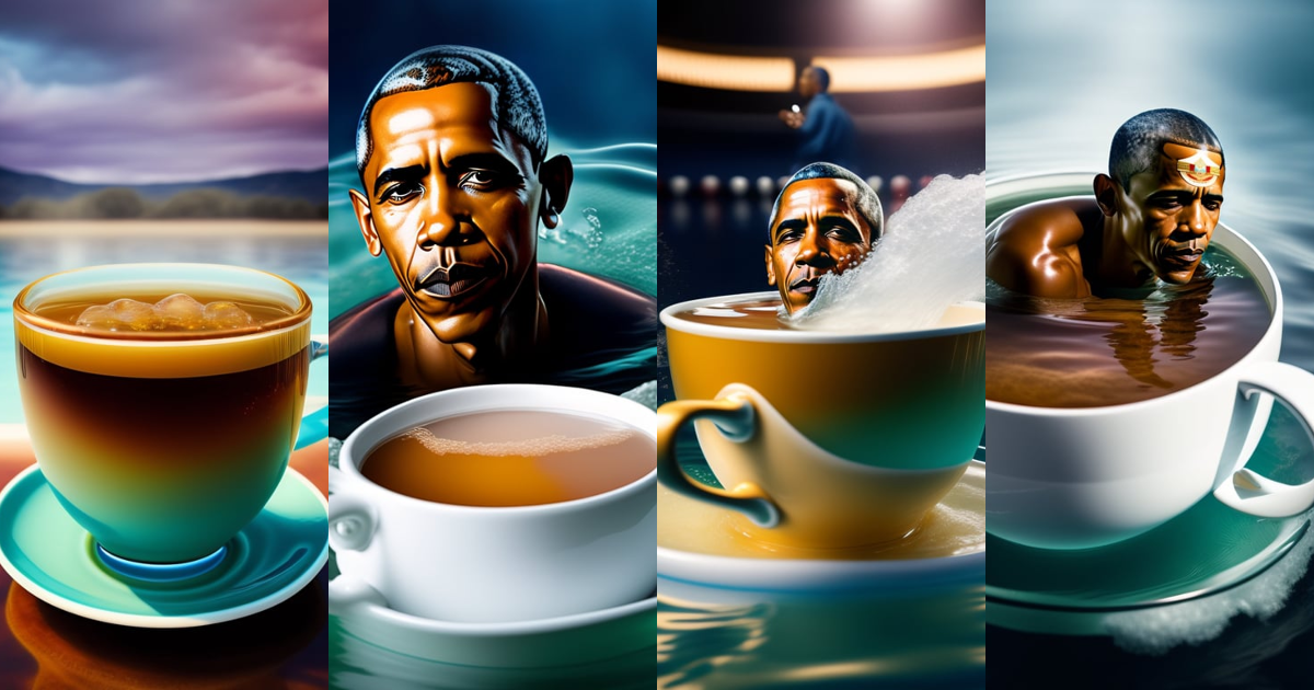 Lexica - Barack Obama swimming in a cup of tea