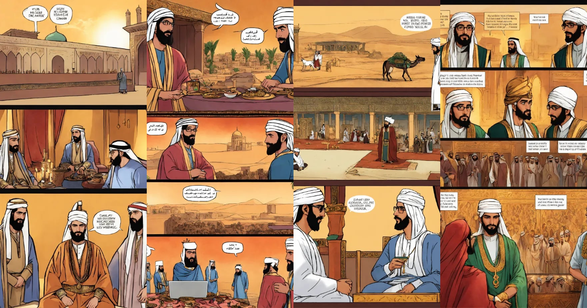 Lexica - Sundar Pichai comic strip of Arab king and arabian male ...