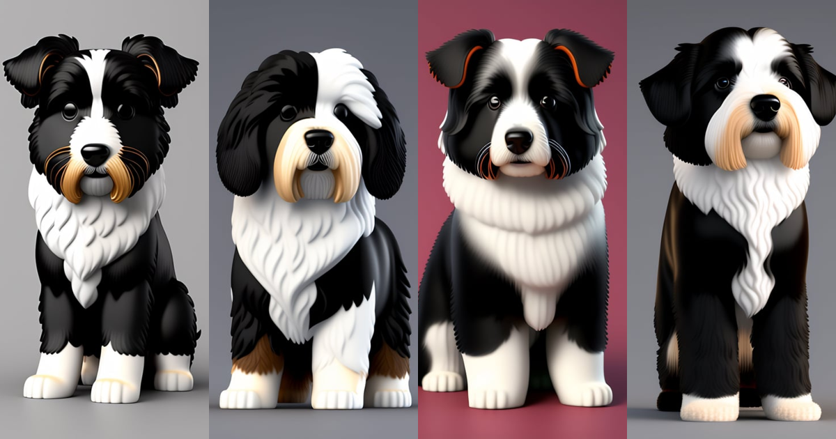 Lexica - Full body 3d render of funko pop white and black Bearded collie