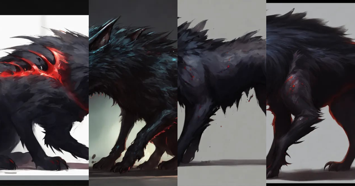 Lexica - Concept art, side view, digital paintng, skiny dog monster ...