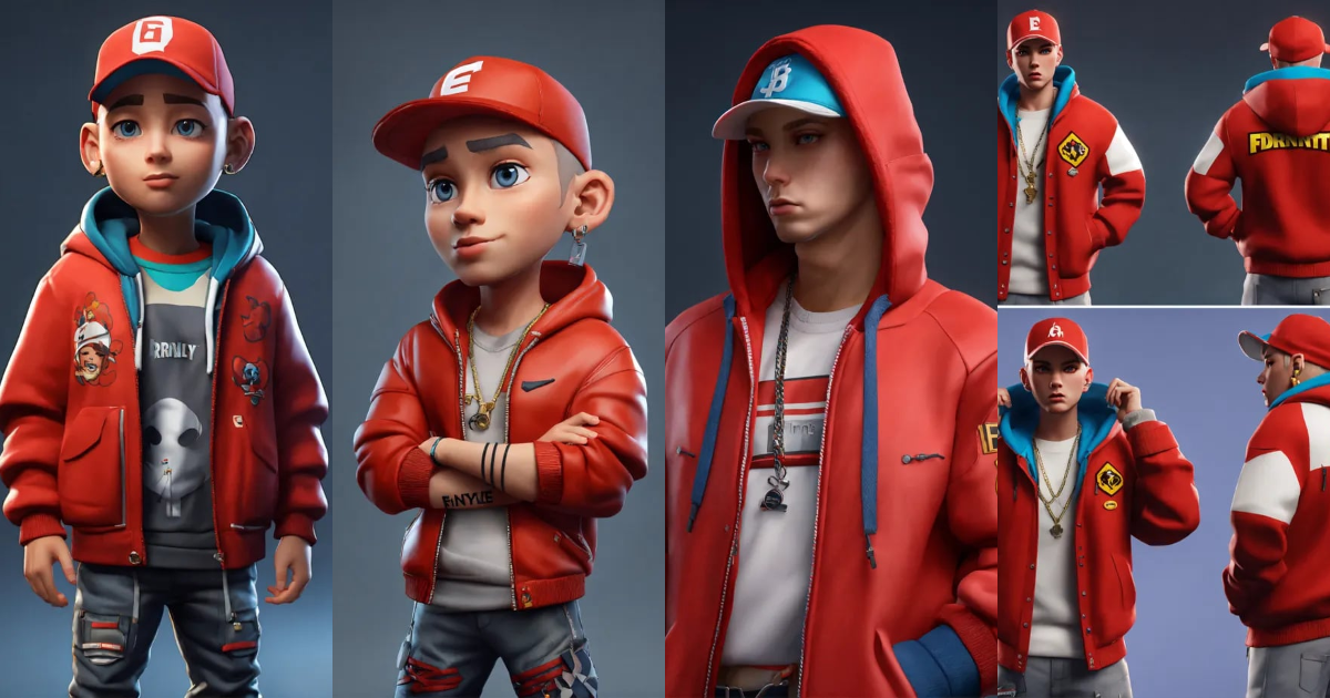 Lexica - Cartoon realistic Eminem rapper in red jacket, adult, disney ...