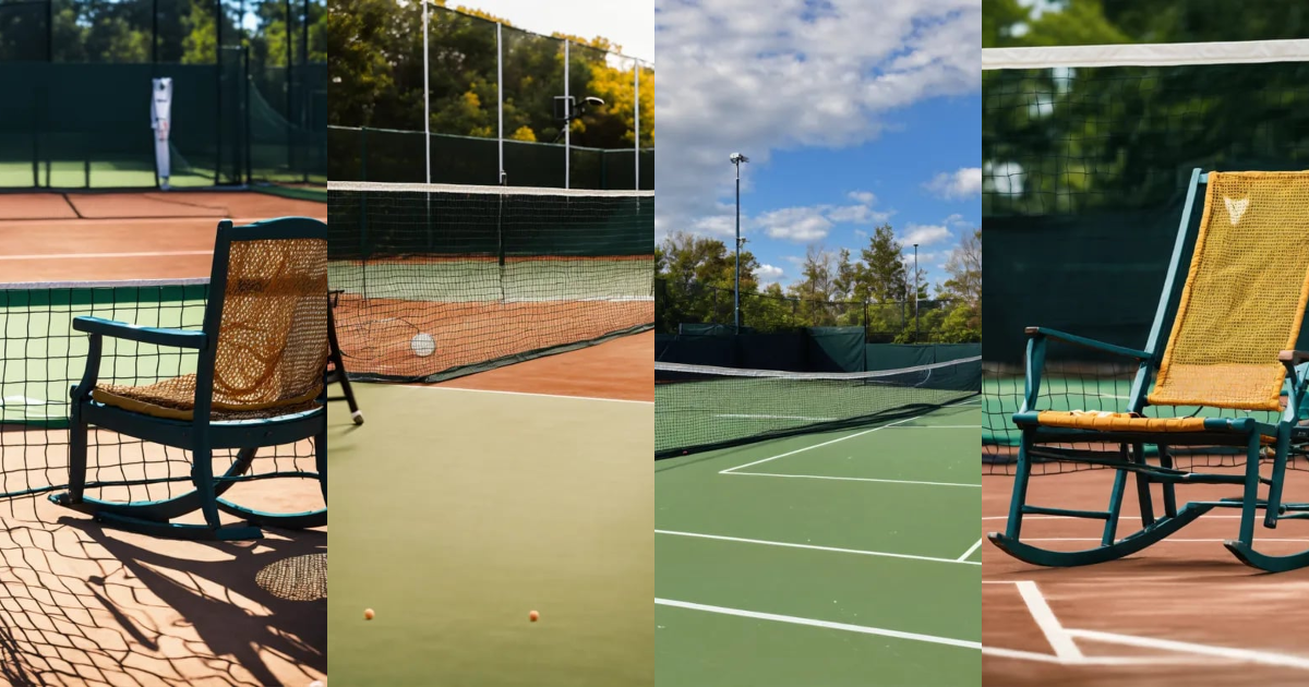 Lexica - A rocking chair next to the net of a tennis court