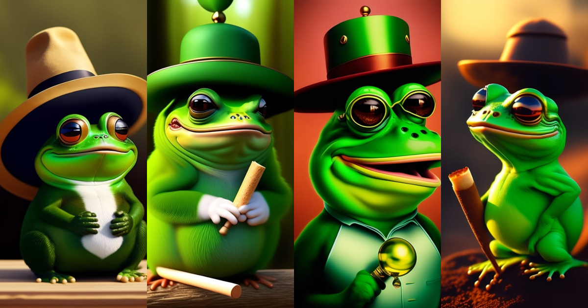 Lexica - Pepe the frog with a big hat , smoking weed