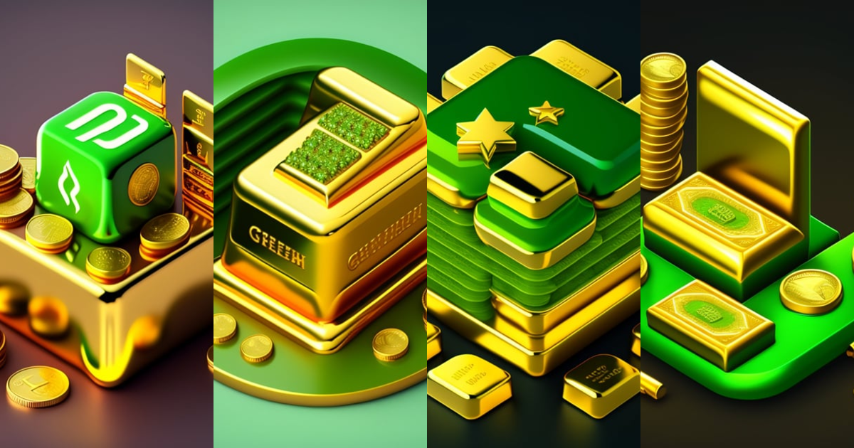Lexica - Iconic 2d isometric illustration of green cash bills, and gold ...