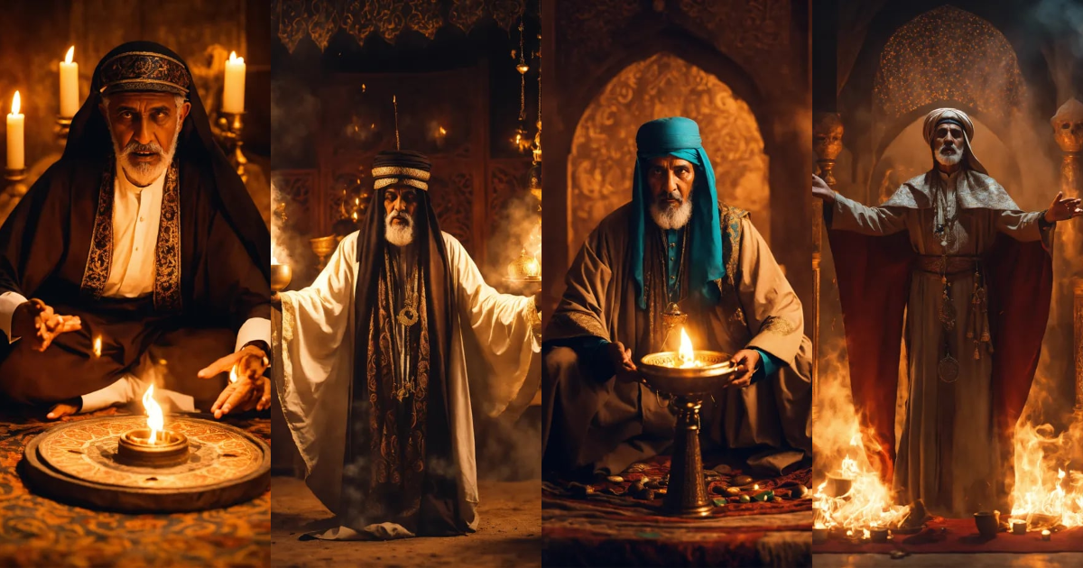 Lexica - An old Arabian magician summoning spirits. Scary vibes.