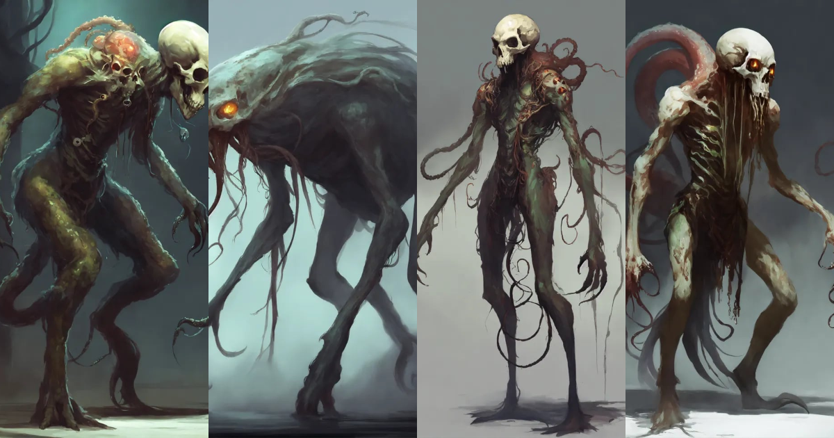 Lexica - Concept art, side view, digital paintng, skiny Ghostly monster ...