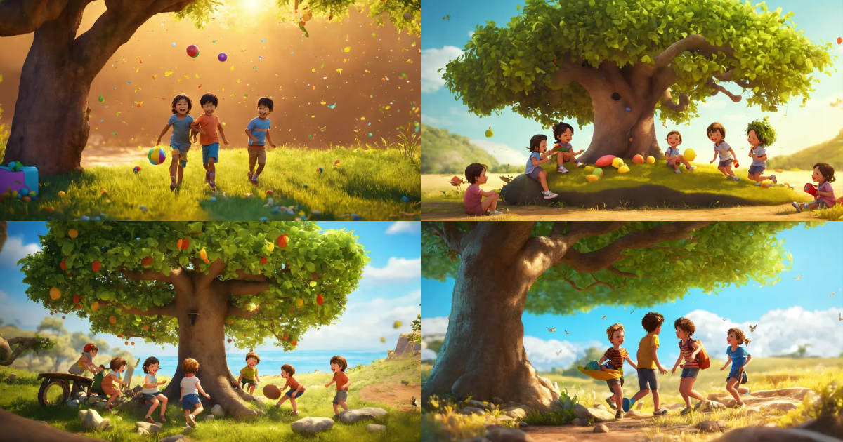 Lexica - Generate an image depicting happy and playful children under a ...