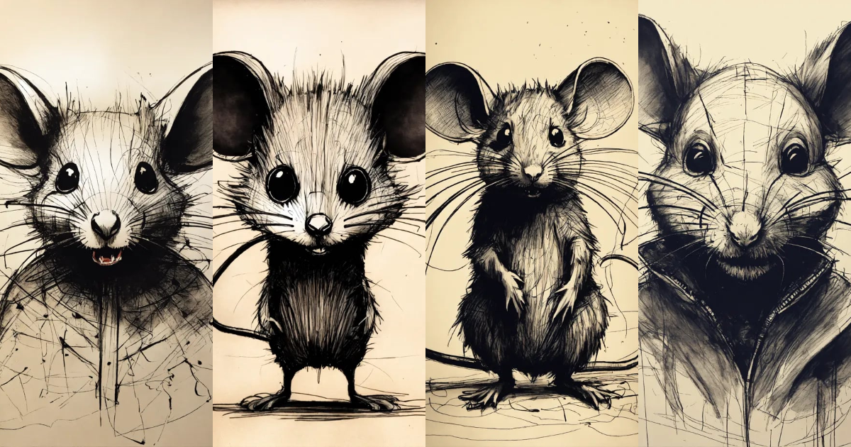 Lexica - Rough Sketch of an evil mouse, pen sketch, chaotic, minimalist