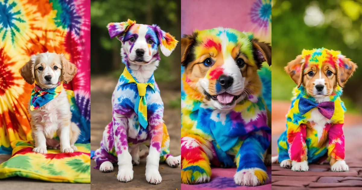 Lexica - A colorful tie dye puppy doing a trick
