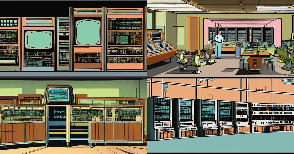 Lexica - Cartoon retrofuturistic ENIAC or UNIVAC. The Jetsons.