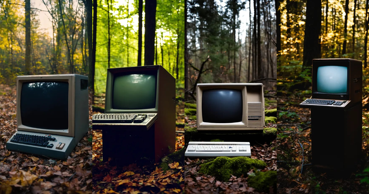 Lexica - Retro Macintosh desktop computer abandoned in the woods ...