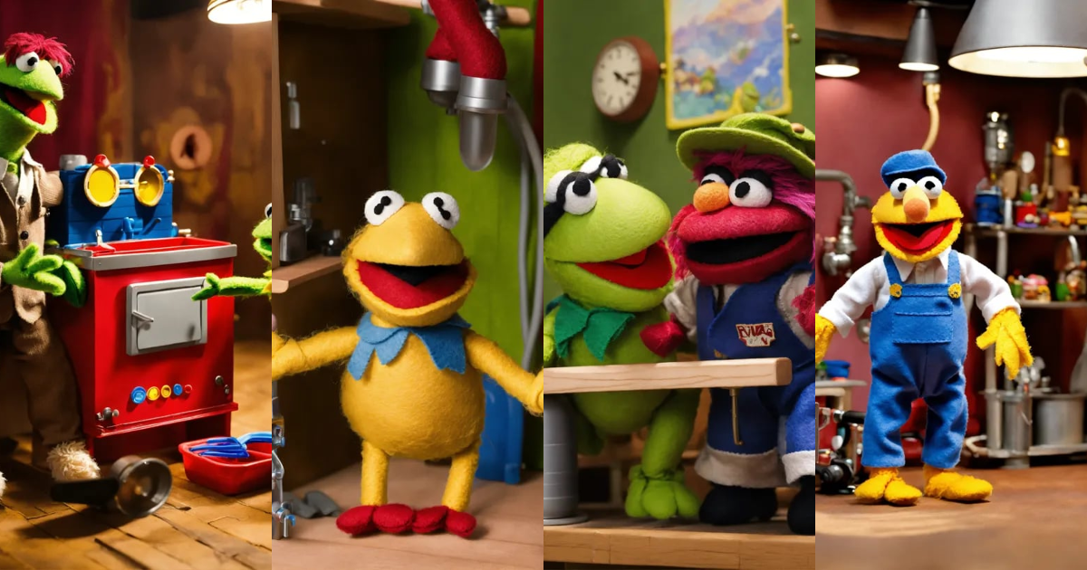 Lexica - in a felt puppet world style, a muppet movie scene, Plumber's ...