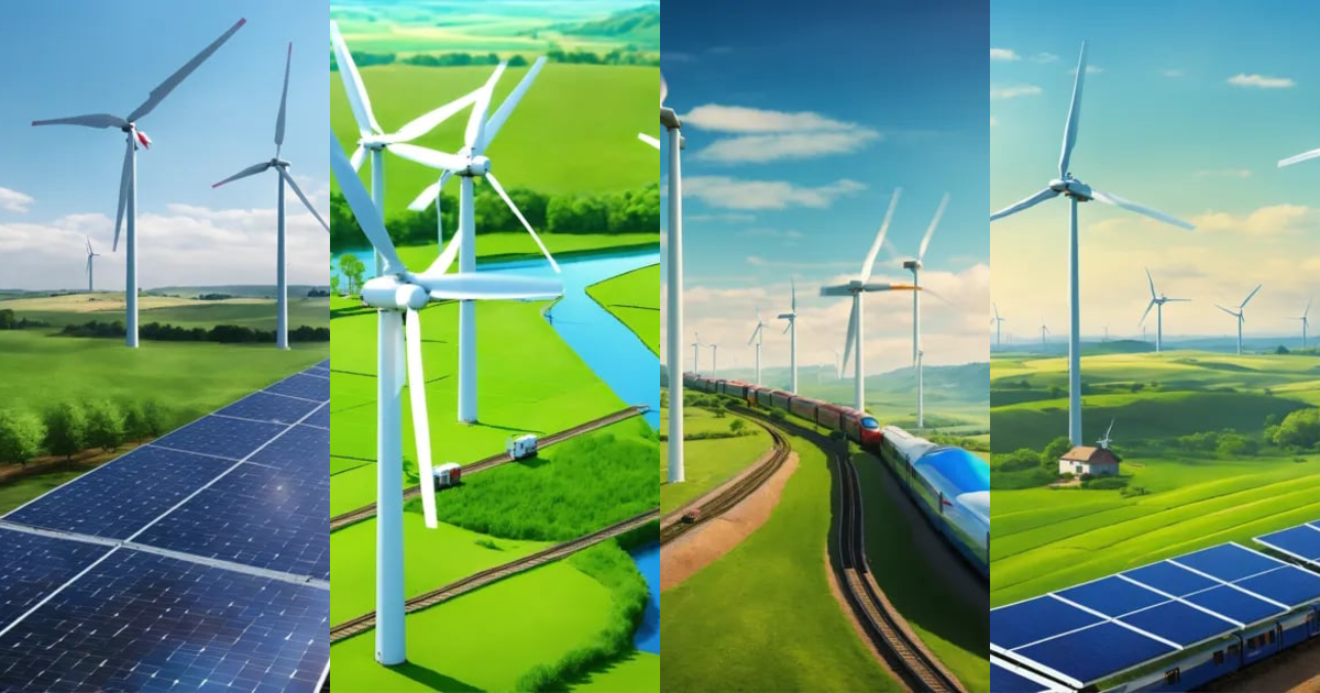 Lexica - Landscape with green landscape, blue sky, some wind turbine ...