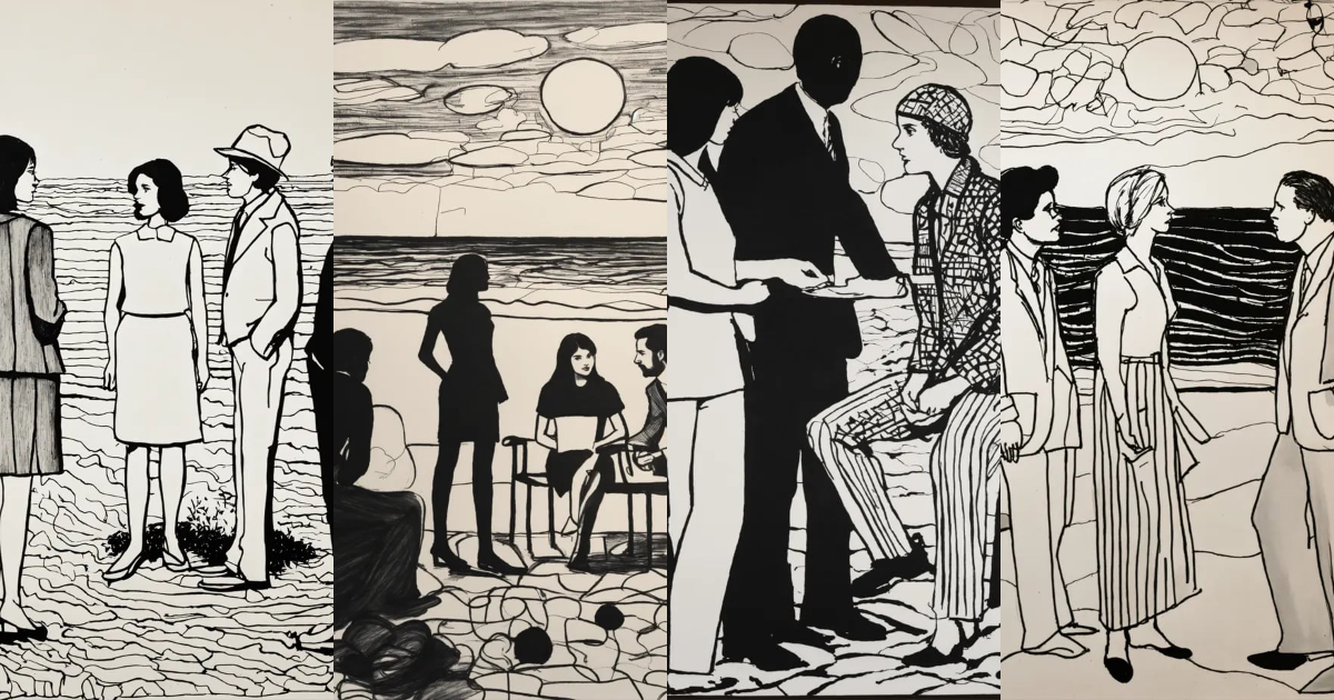 Lexica - Simple 1960s sharpie drawing black and white only.. Three ...