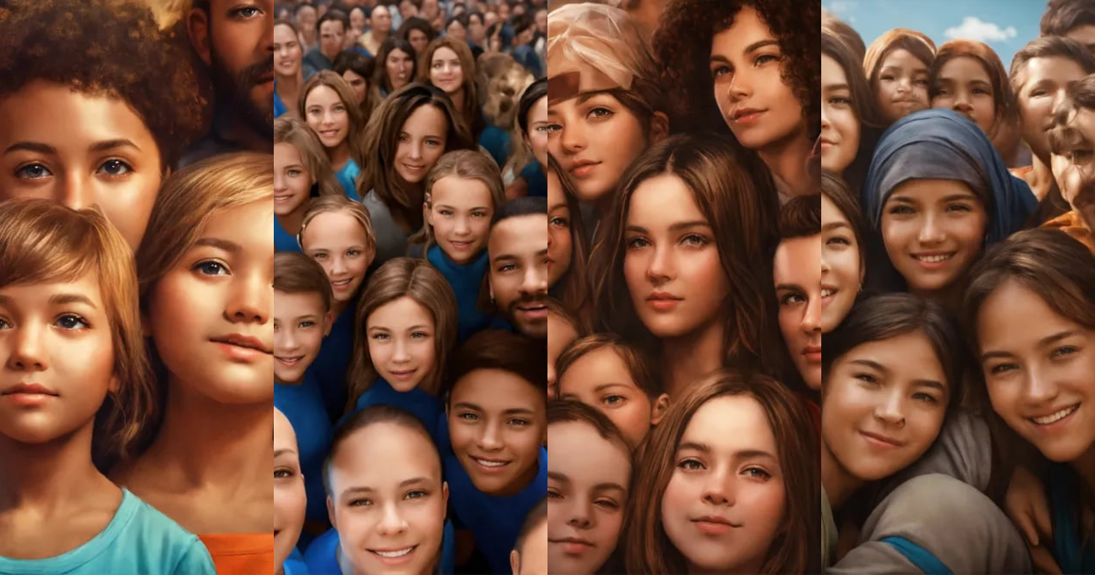 Lexica - Many national, many faces together , man , women, children ...