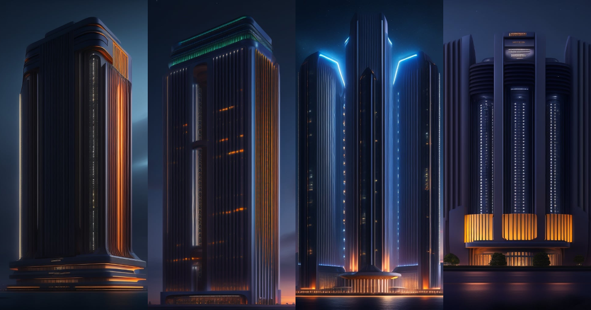 Lexica - Exterior night view of a dystopian, futuristic, massive ...