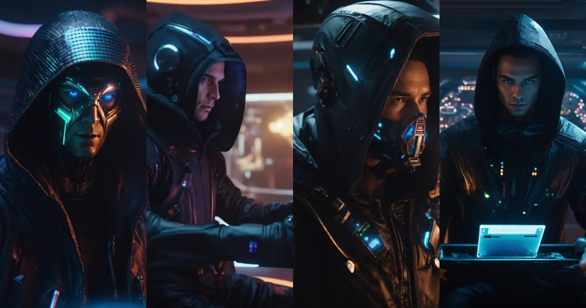 Lexica - Male alien mutant half cyborg half alien hacker wearing a hood ...