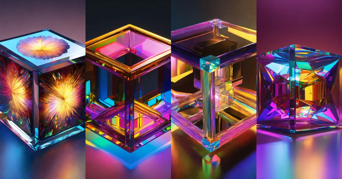 Lexica - Cube, 4k, Object inside cube, iridescent glass