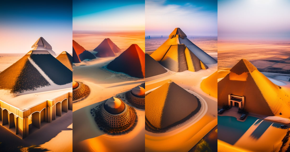 Lexica - Drone photo of the three pyramids of Giza in white color, in ...