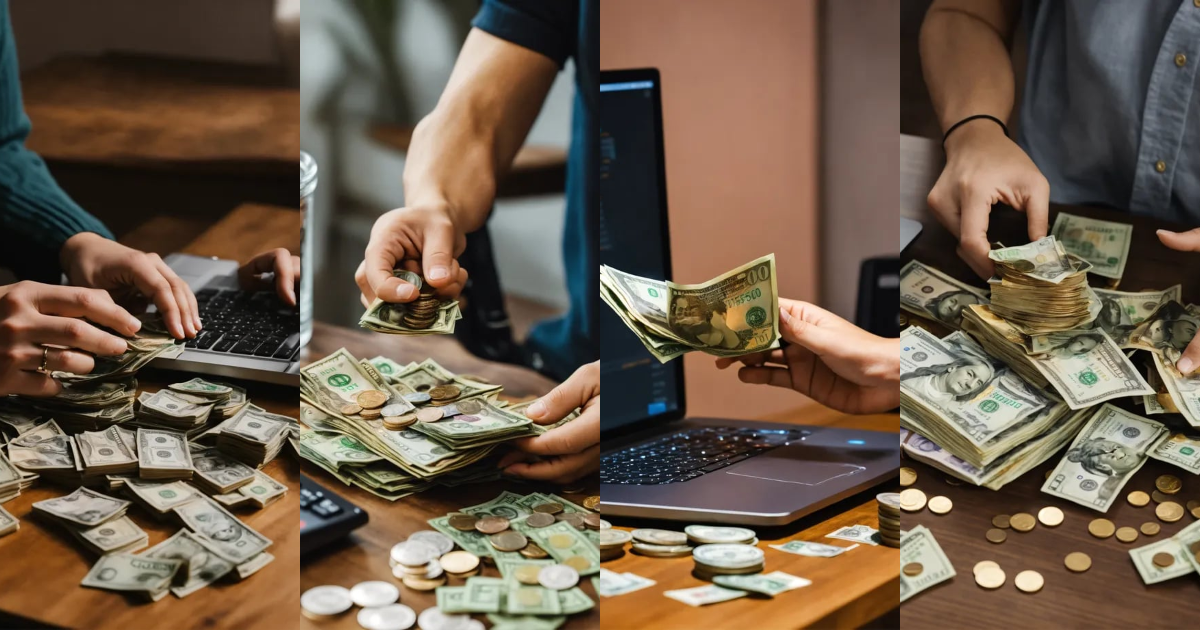 Lexica - A person with computer counting money and happy and with ...