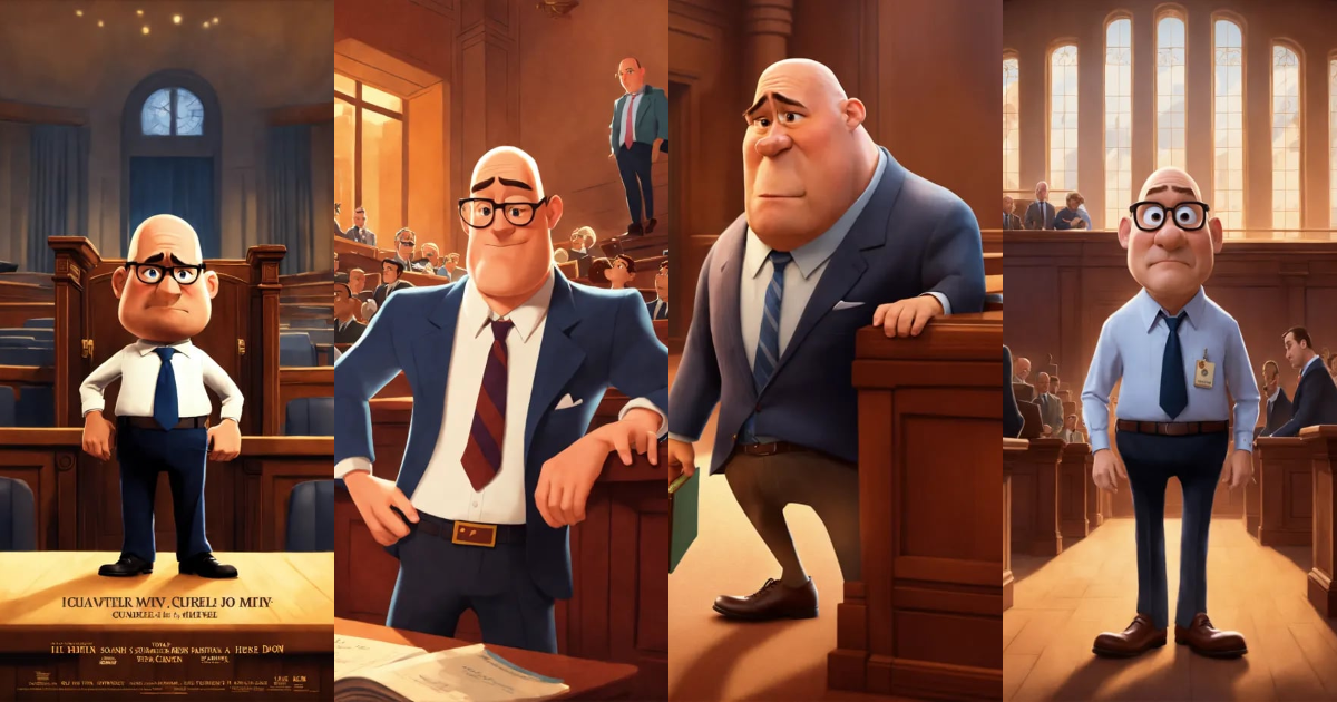 Lexica - Pixar style movie poster, Disney style, of a hurried lawyer ...