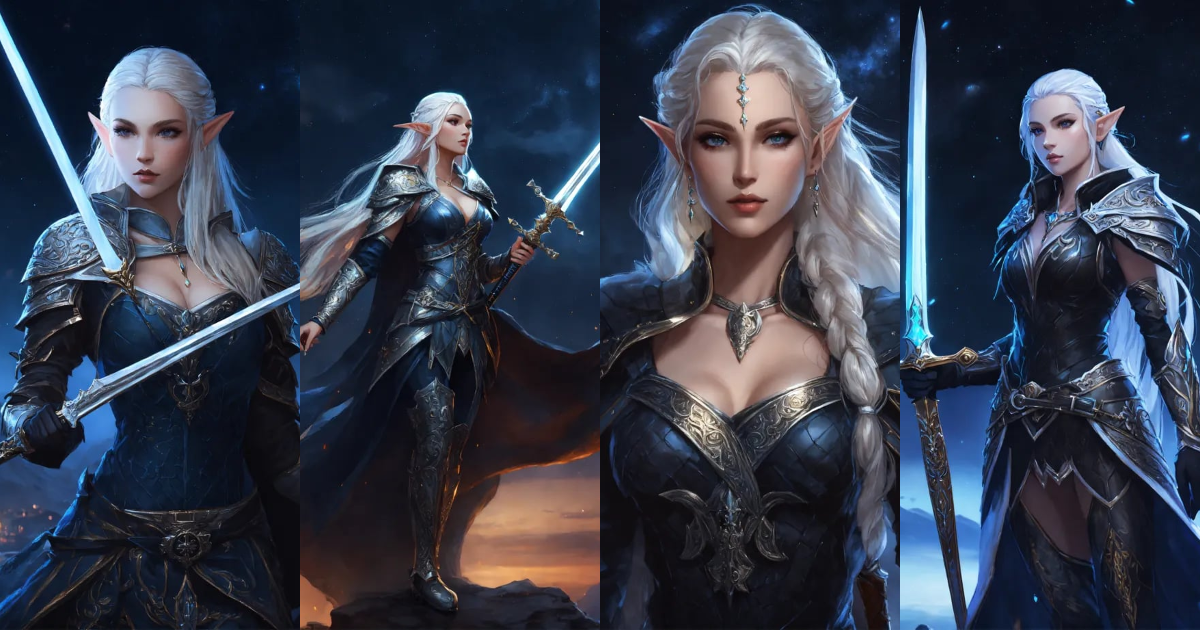 Lexica - Beautiful warrior female elf, long platinum hair, royal, black ...