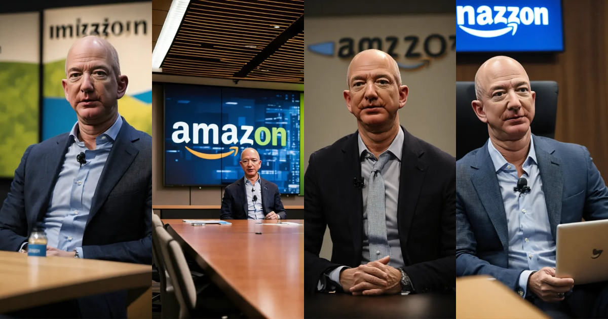 Lexica - Jeff Bezos in conference room in front of Amazon building ...