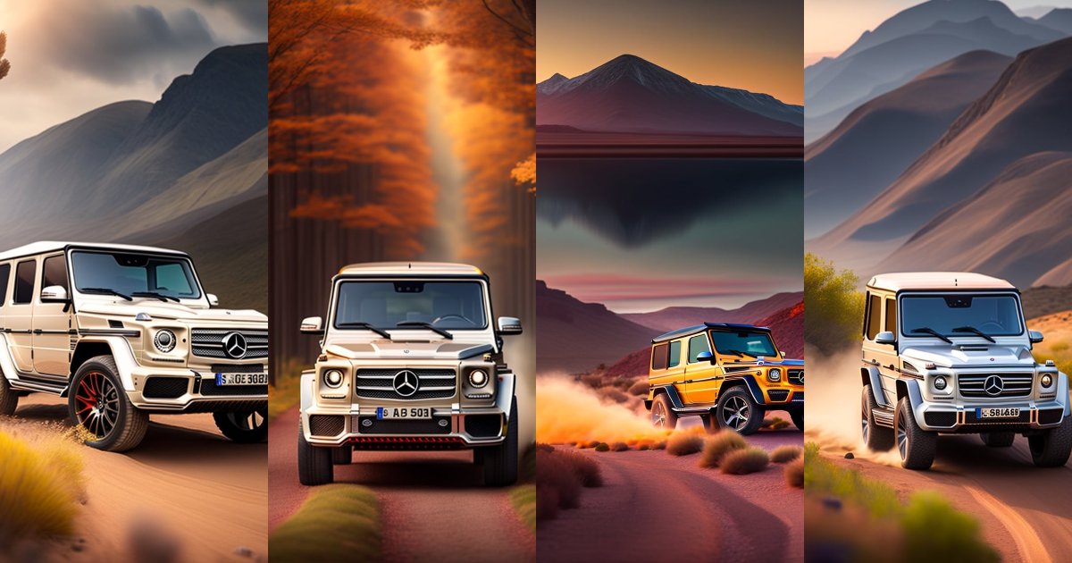 Lexica - Photo of Benz G Class car in beautiful nature, horizontal