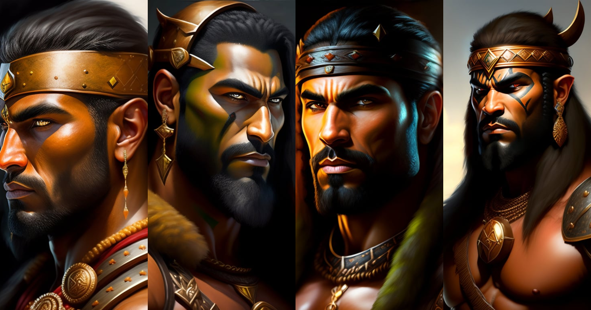 Lexica - Human barbarian oil painting with orcish face and olive skin d ...