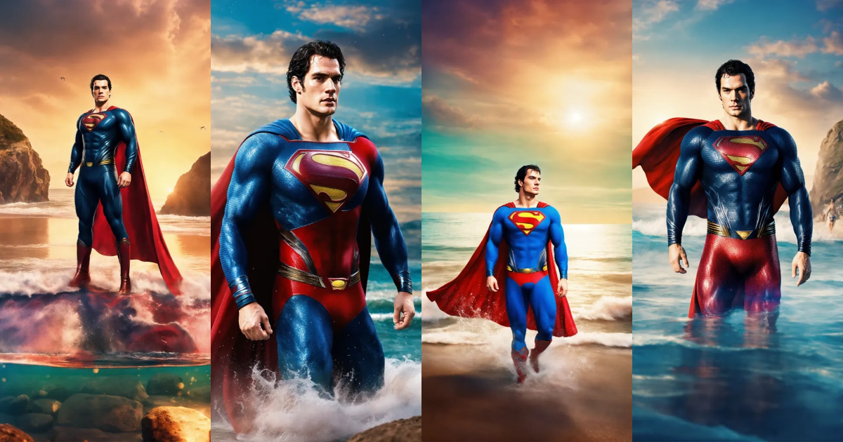 Lexica - Henry Cavill Superman swimming on the seaside full-body ...