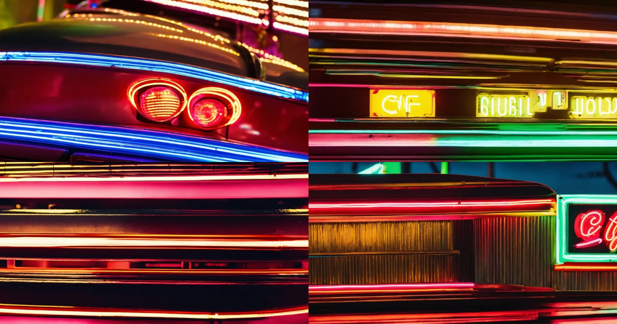 Lexica - Neon lights in the 50s style, close-up photos where only the ...