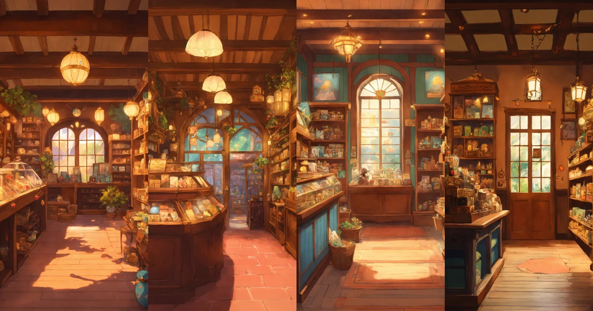 Lexica - Inside of a very cute magic store in Hayao Miyazaki style