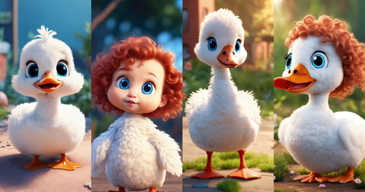 Lexica - A cute all white baby goose with big blue eyes and long long ...