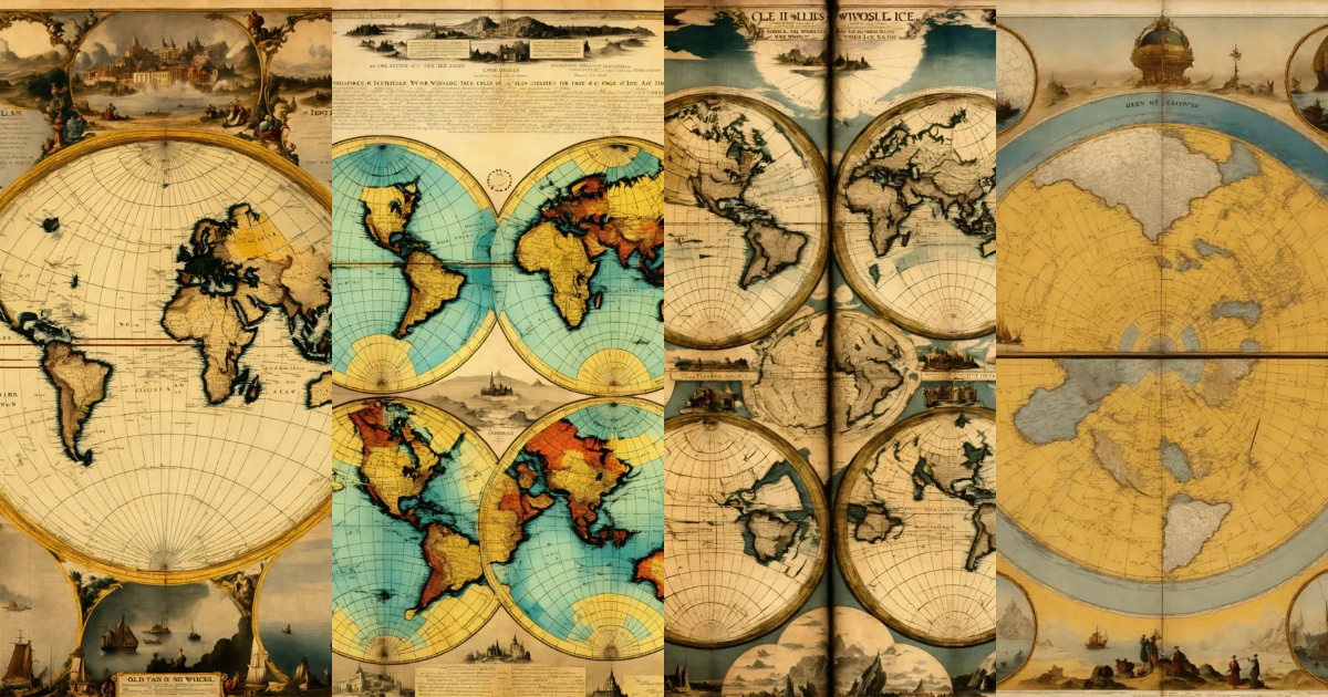 Lexica - Old historical map art, 4 circles of ice worlds, old vibes