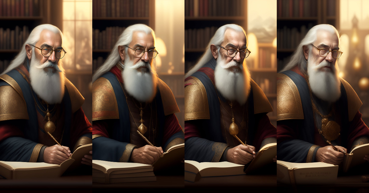 Lexica - Portrait of an old medieval wizard with long beard and round ...