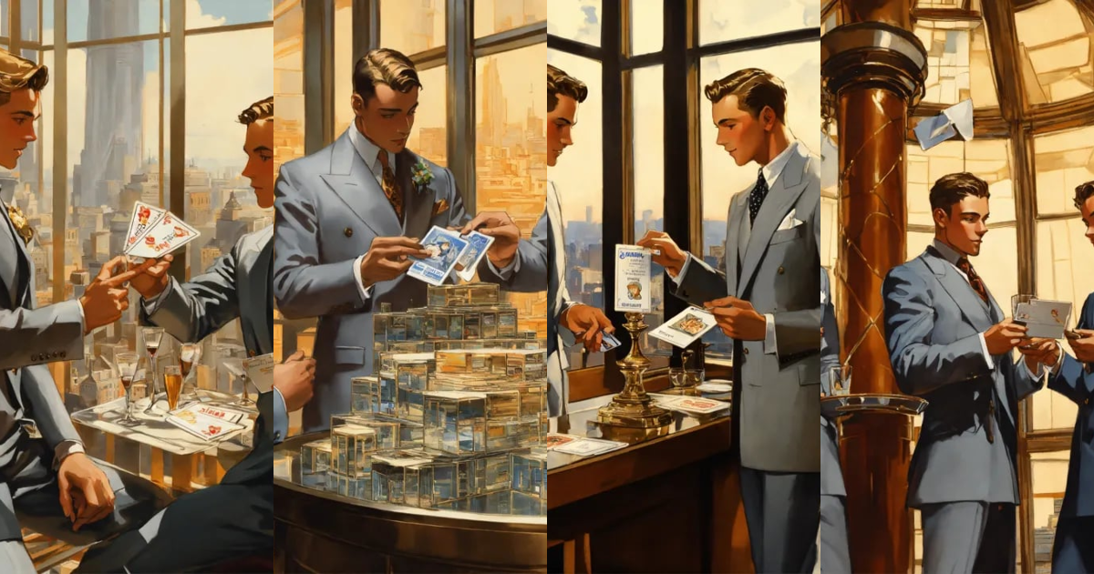 Lexica - Two male traders in grey double breasted suit exchanging their ...