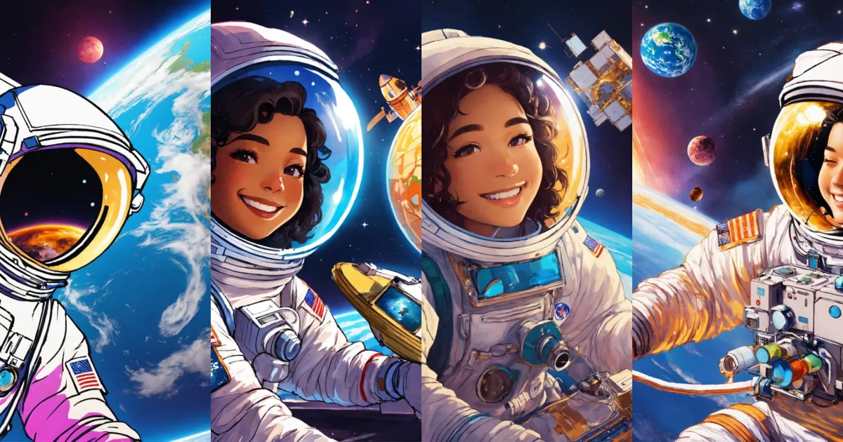 Lexica - An astronaut repairing a space satellite, earth in the ...