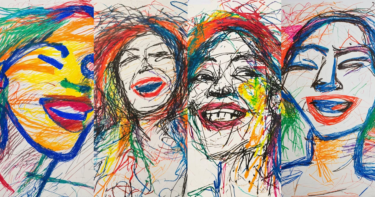 Lexica - Chaotic scribbles of a colorful crayon drawing of an happy ...