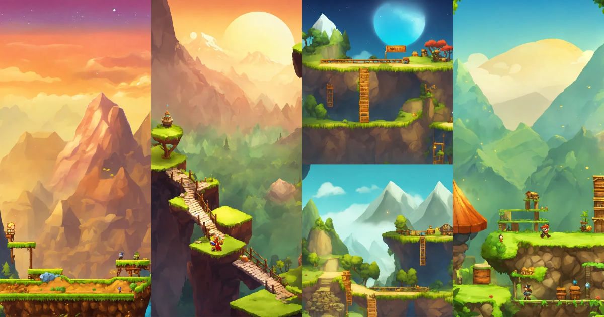 Lexica - Side-scrolling mobile platform game mountain with main platform