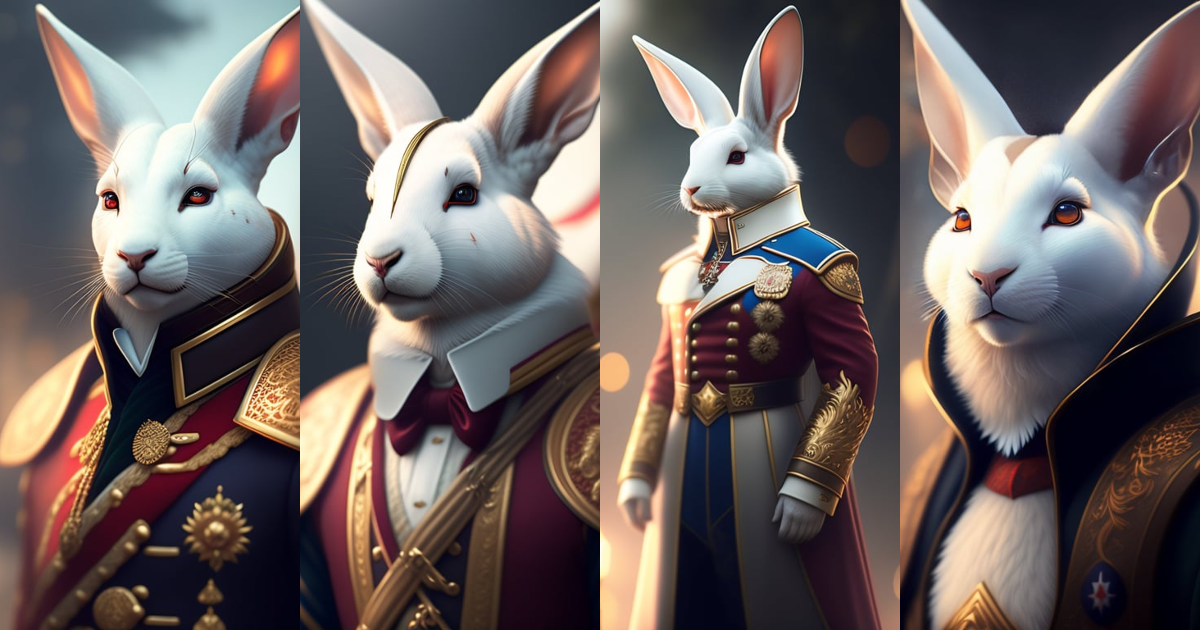 Lexica - An anthropomorphic white rabbit, male wizard face, dressed as ...